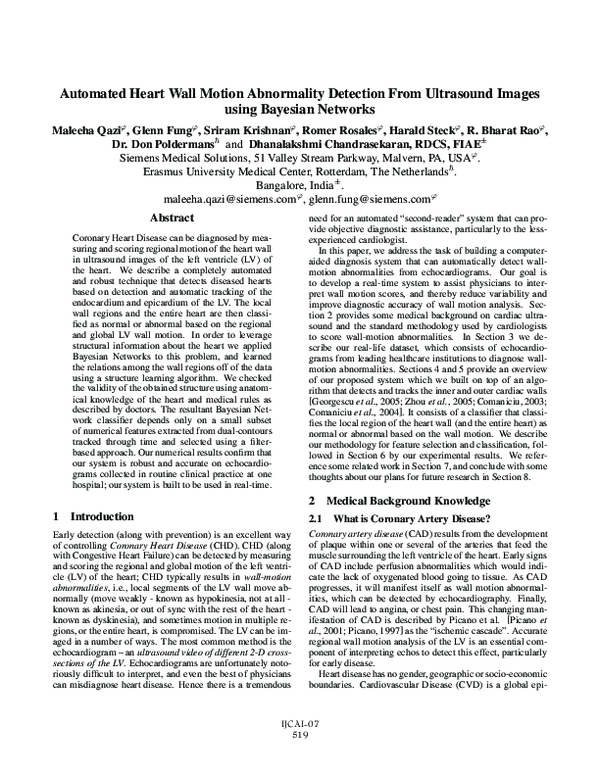 (PDF) Automated heart wall motion abnormality detection from ultrasound images using Bayesian ...