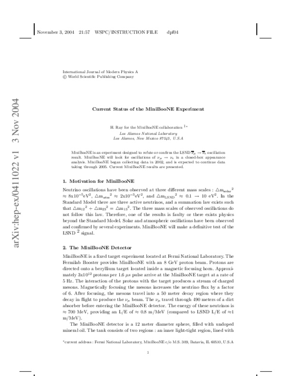 (PDF) Current Status of the MiniBooNE Experiment