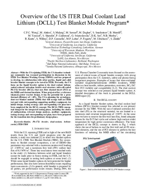 (PDF) Overview of the US ITER Dual Coolant Lead Lithium (DCLL) Test ...