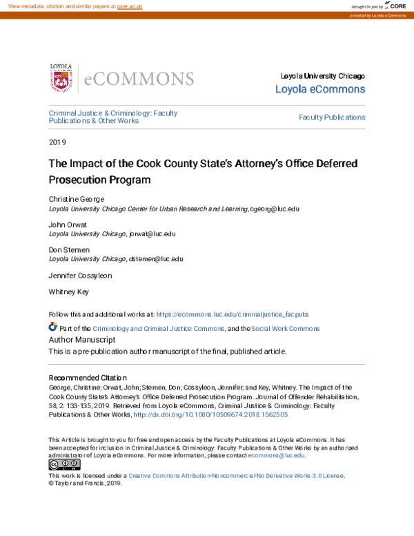 (PDF) The impact of the Cook County state’s attorney’s office deferred prosecution program