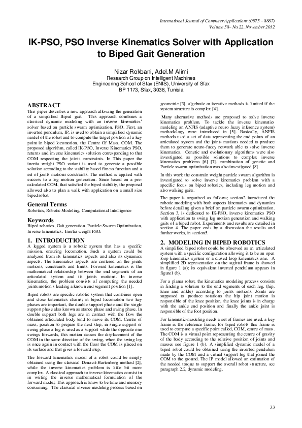 (PDF) IK-PSO, PSO Inverse Kinematics Solver with Application to Biped ...