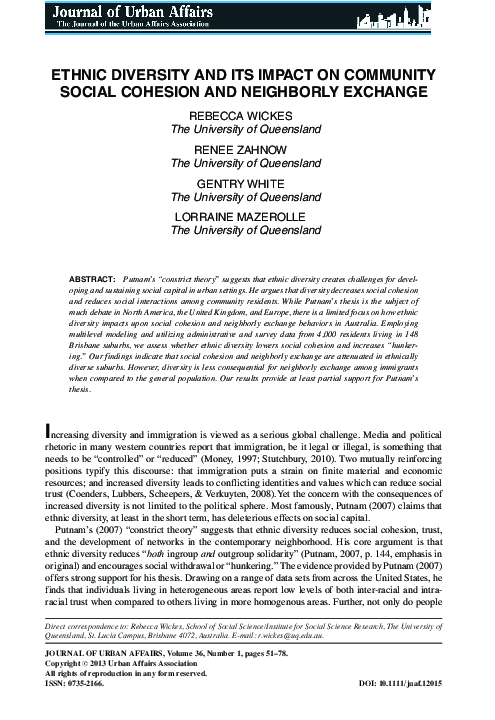 (PDF) Ethnic Diversity and Its Impact on Community Social Cohesion and ...