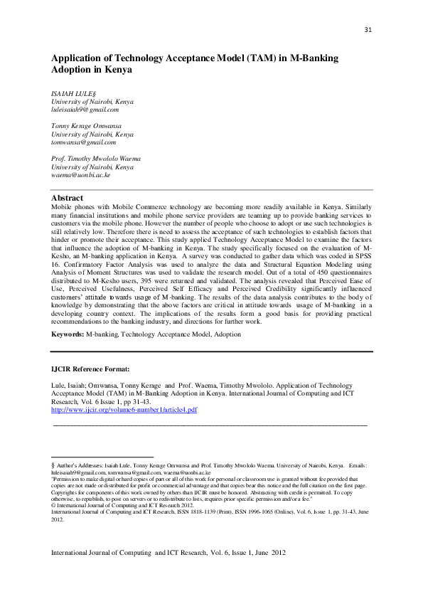 (PDF) Application of Technology Acceptance Model (TAM) in M-Banking ...
