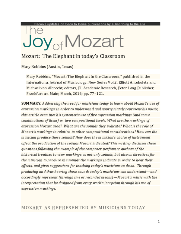 (PDF) Mozart: The Elephant in the Classroom
