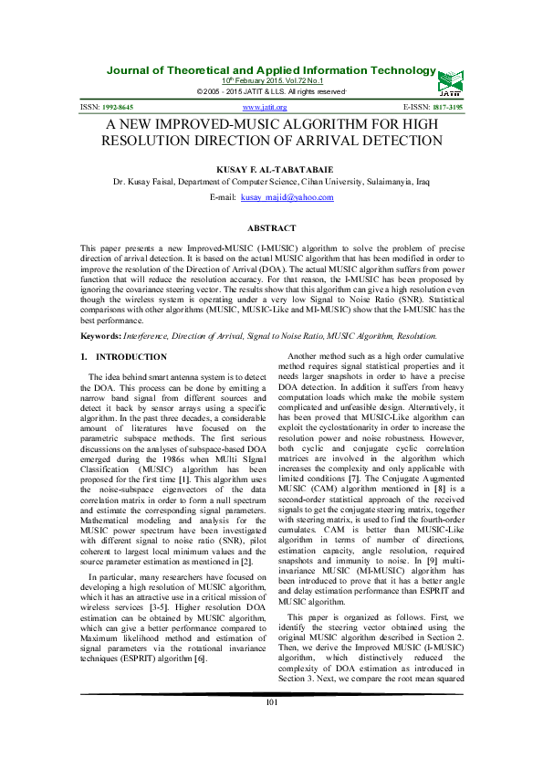 (PDF) A New Improved-Music Algorithm for High Resolution Direction of ...