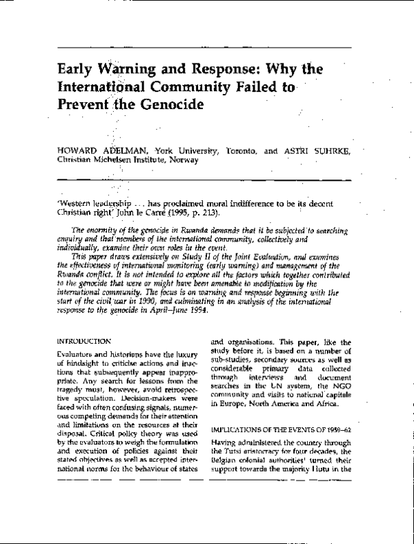 (PDF) Early Warning and Response: Why the International Community ...