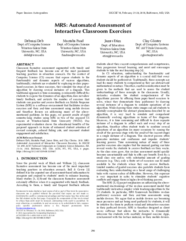 (PDF) MRS: Automated Assessment of Interactive Classroom Exercises