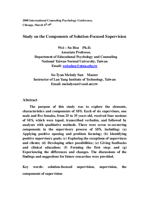 (PDF) Study on the Components of Solution-Focused Supervision