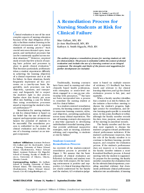 (PDF) A Remediation Process for Nursing Students at Risk for Clinical ...