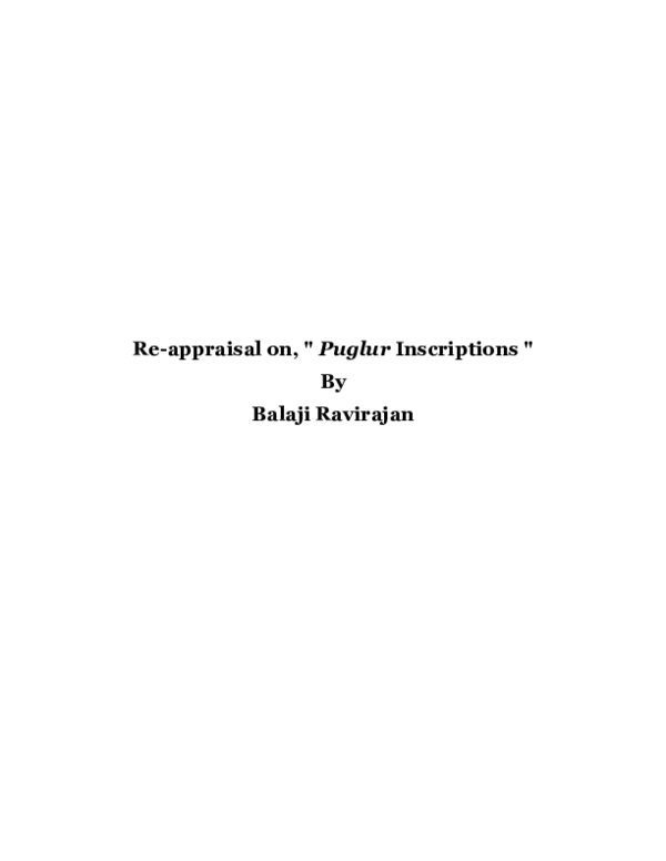 (PDF) Re-appraisal on Puglur inscriptions by