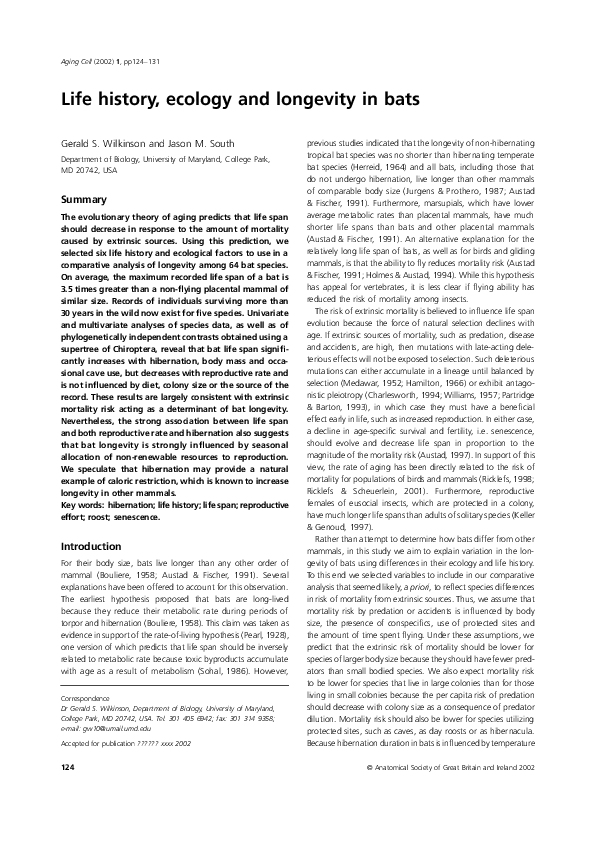 (PDF) Life history, ecology and longevity in bats