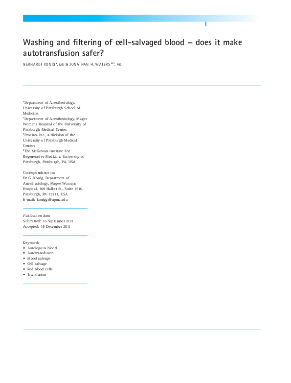 (PDF) Washing and filtering of cell-salvaged blood - does it make ...