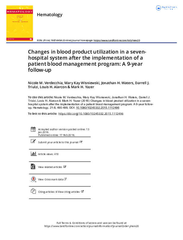 (PDF) Changes in blood product utilization in a seven-hospital system ...