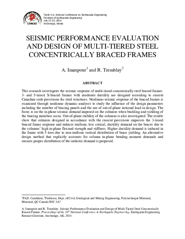 (PDF) Seismic Performance Evaluation and Design of Multi-Tiered Steel Concentrically Braced Frames