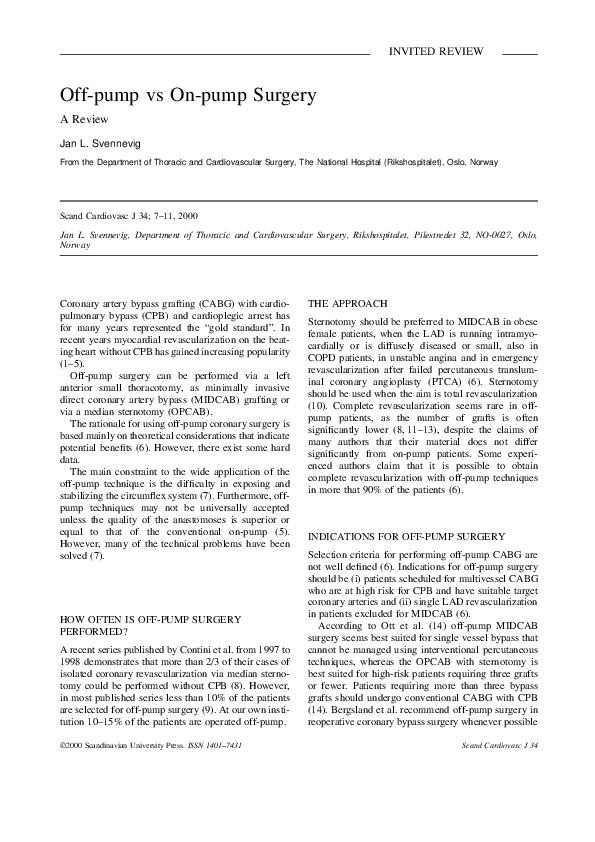 (PDF) Off-pump vs On-pump Surgery: A Review