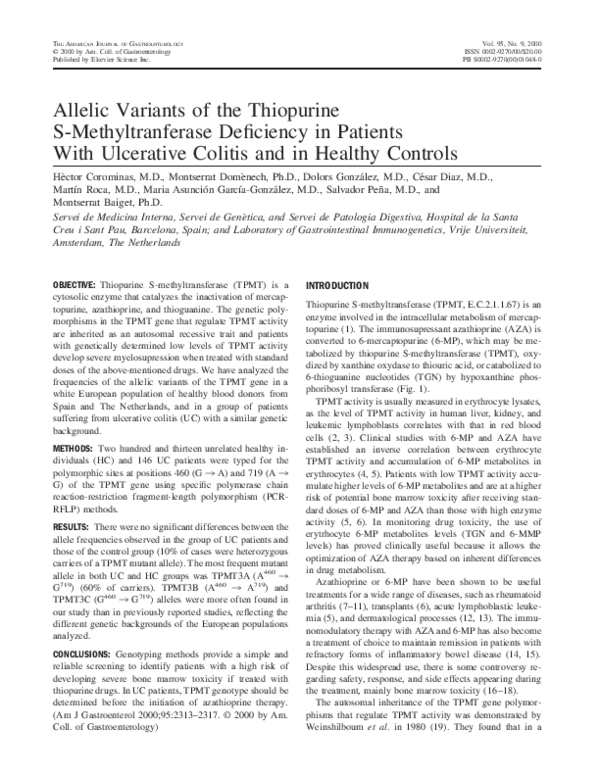 (PDF) Allelic variants of the thiopurine s-methyltranferase deficiency ...