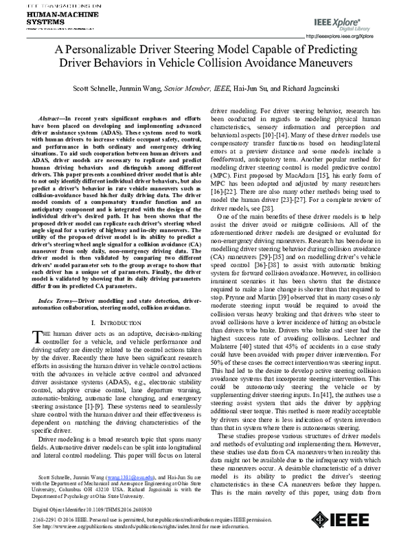 (PDF) A Personalizable Driver Steering Model Capable of Predicting ...