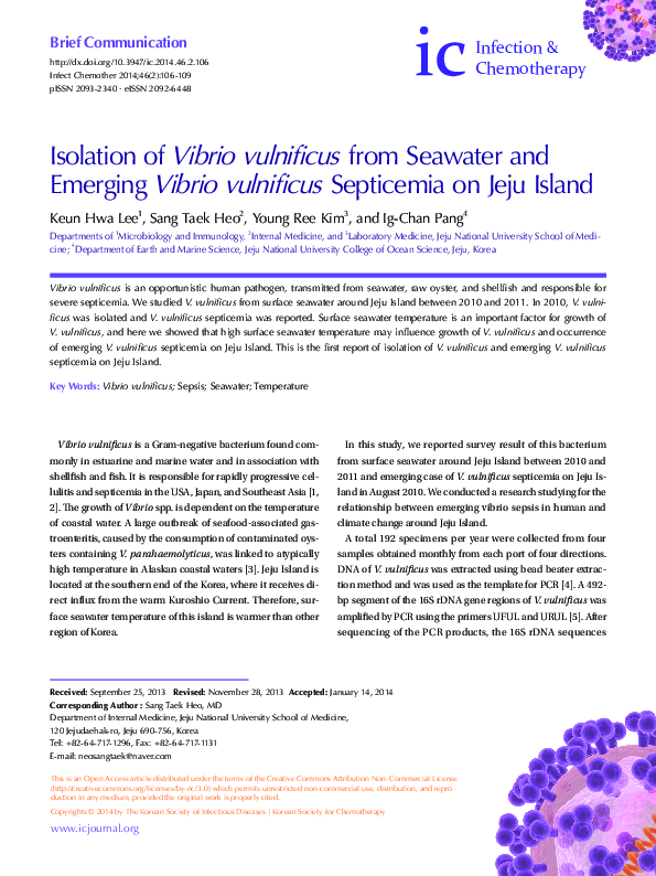 (PDF) Isolation of Vibrio vulnificus from Seawater and Emerging Vibrio vulnificus Septicemia on ...