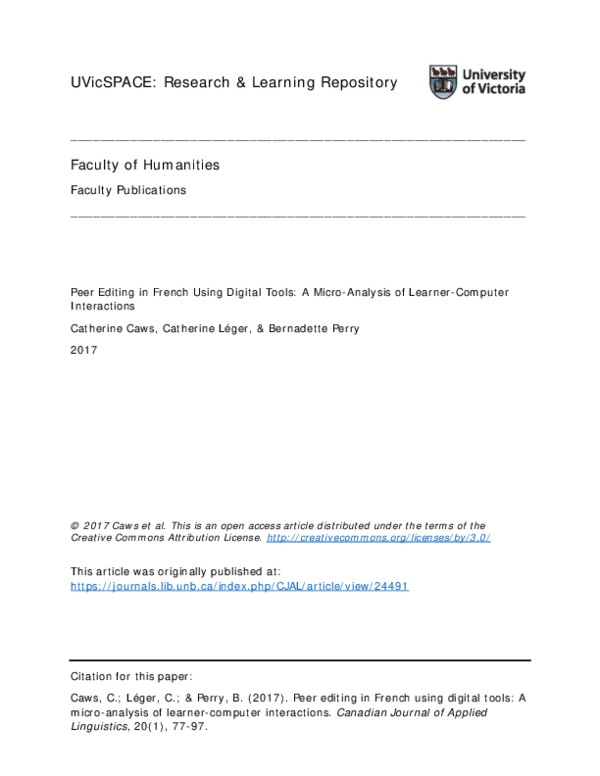(PDF) Peer Editing in French Using Digital Tools: A Micro-Analysis of ...
