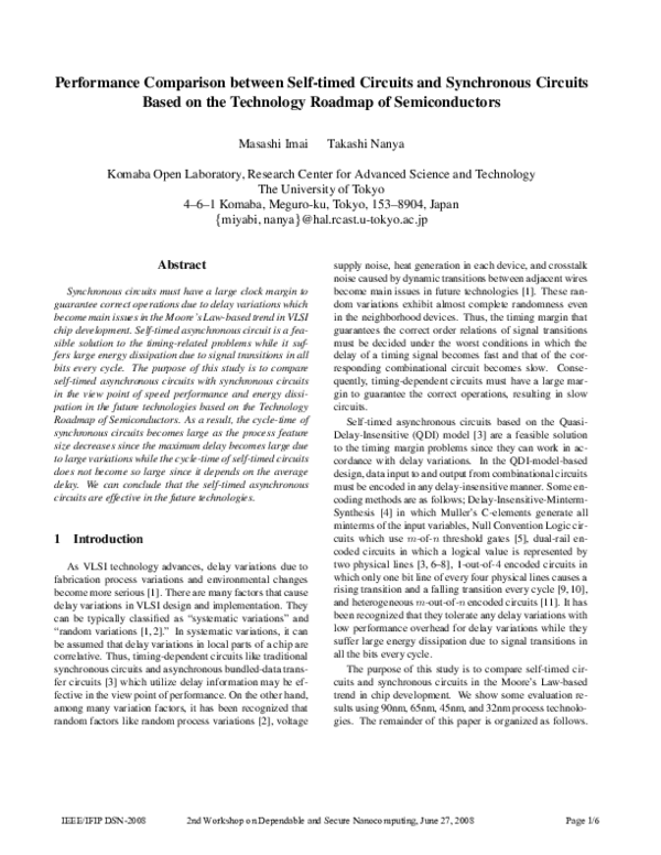 Pdf Performance Comparison Between Self Timed Circuits And Synchronous Circuits Based On The