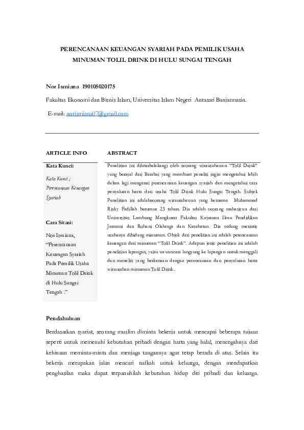 (PDF) PERENCANAAN KEUANGAN SYARIAH PADA PEMILIK USAHA MINUMAN TOLIL ...