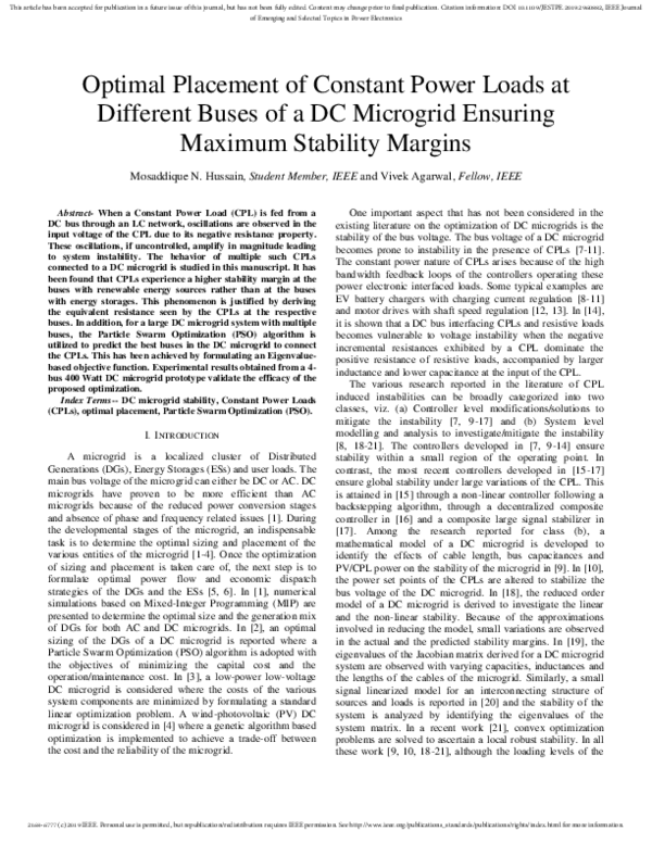 (PDF) Optimal Placement of Constant Power Loads at Different Buses of a ...