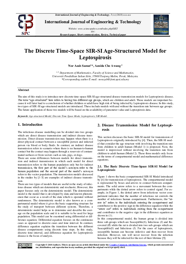 (PDF) The Discrete Time-Space SIR-SI Age-Structured Model for Leptospirosis