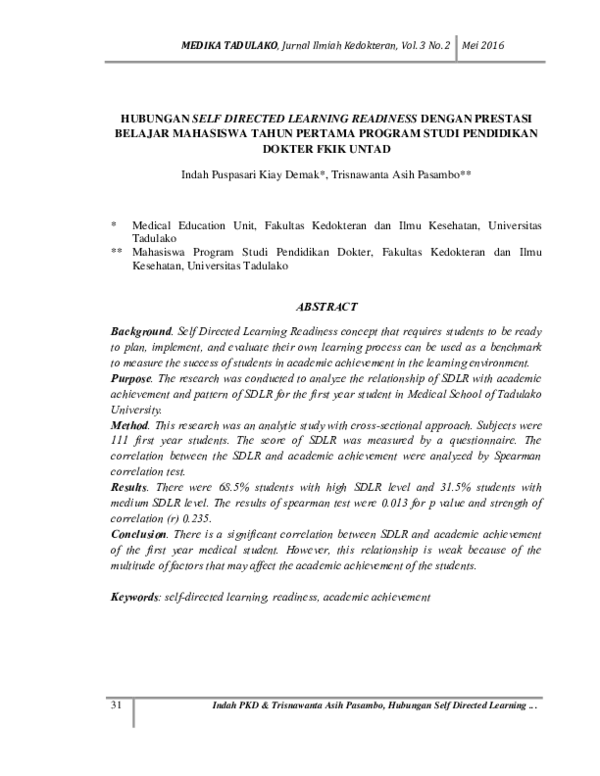 (PDF) Hubungan Self Directed Learning Readiness Dengan Prestasi Belajar ...