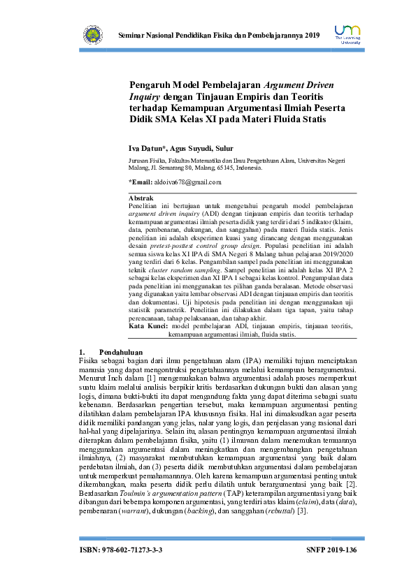 (PDF) Pengaruh Model Pembelajaran Argument Driven Inquiry dengan Tinjauan Empiris dan Teoritis ...