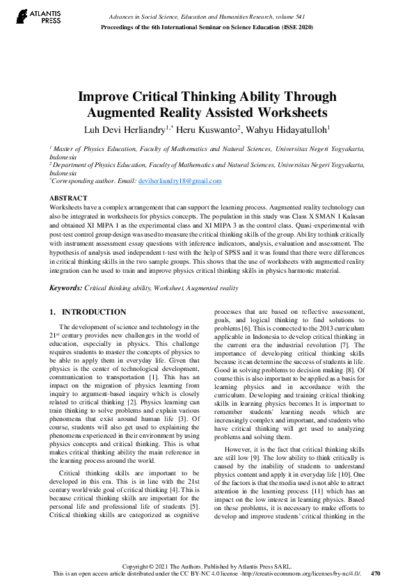 (PDF) Improve Critical Thinking Ability Through Augmented Reality ...