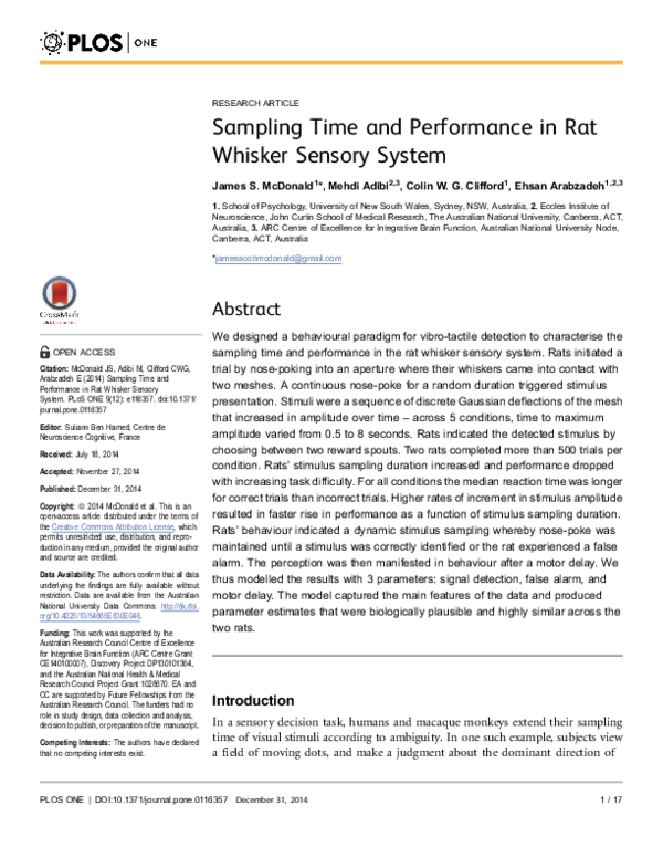 (PDF) Sampling Time and Performance in Rat Whisker Sensory System ...