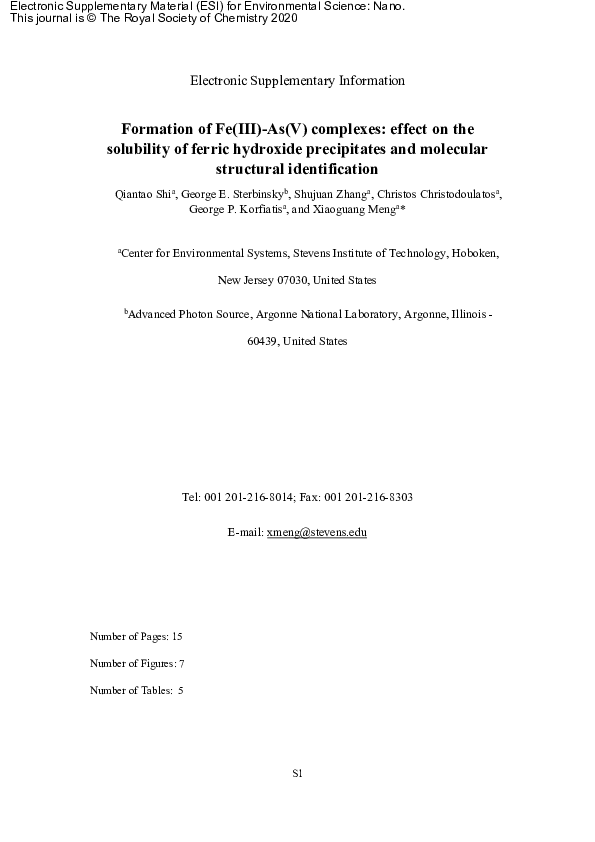 (PDF) Formation of Fe(iii)–As(v) complexes: effect on the solubility of ...