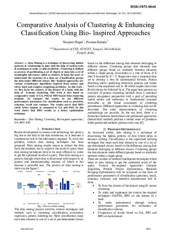 (PDF) Comparative Analysis of Clustering & Enhancing Classification Using Bio-Inspired Approaches