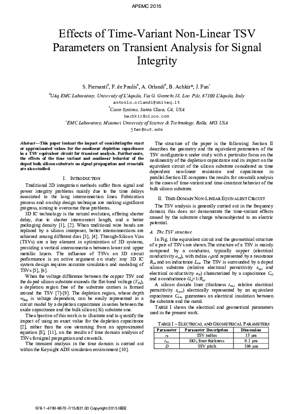 (PDF) Effects of time-variant non-linear TSV parameters on transient ...