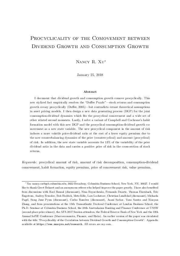 (PDF) Procyclicality of the Comovement between Dividend Growth and ...
