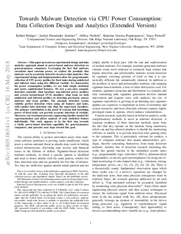 Pdf Towards Malware Detection Via Cpu Power Consumption Data Collection Design And Analytics