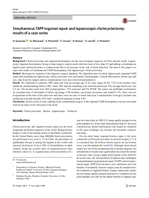 (PDF) Simultaneous TAPP inguinal repair and laparoscopic ...