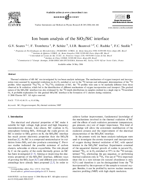 (PDF) Ion beam analysis of the SiO2/SiC interface