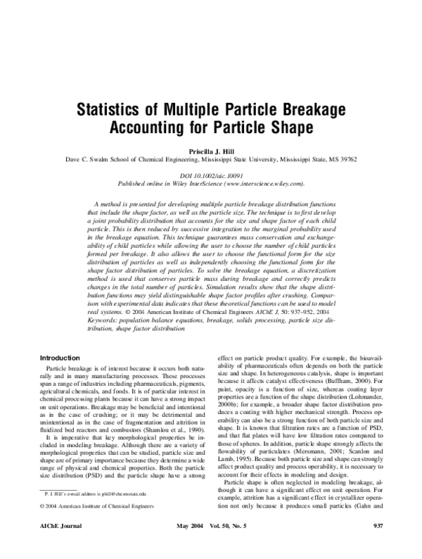 (PDF) Statistics of multiple particle breakage accounting for particle shape