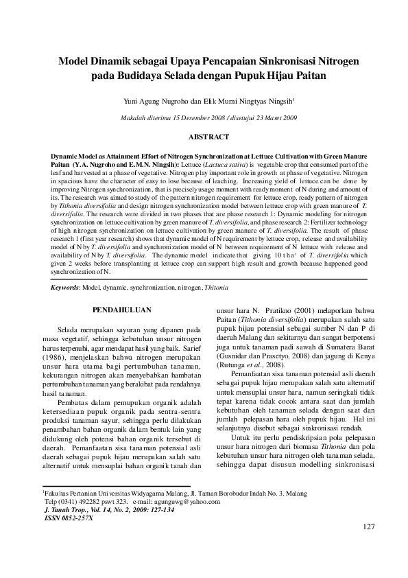(PDF) Model Dinamik sebagai Upaya Pencapaian Sinkronisasi Nitrogen pada ...