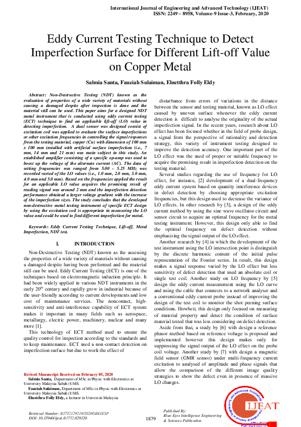(PDF) Eddy Current Testing Technique to Detect Imperfection Surface for ...