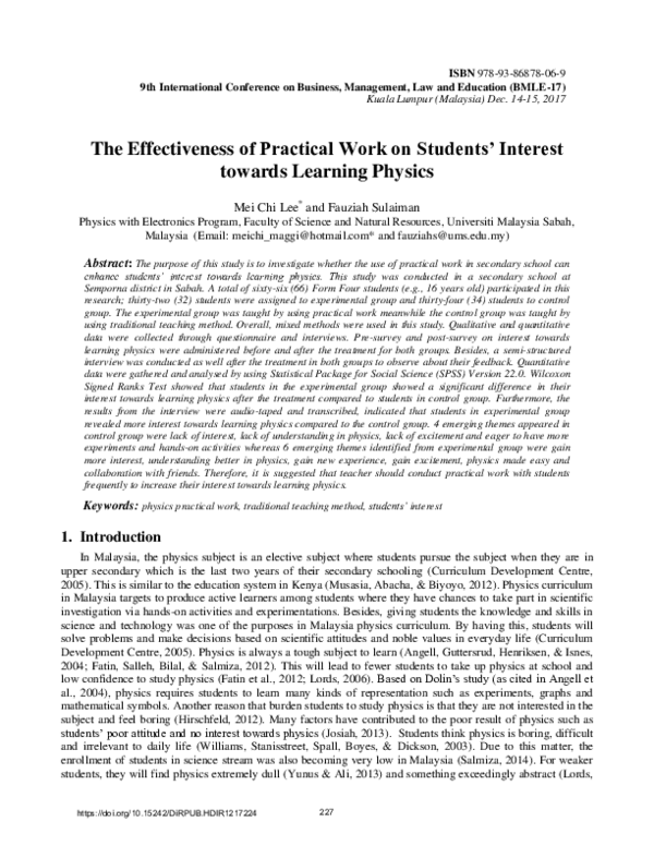 (PDF) The Effectiveness of Practical Work on Students’ Interest towards ...