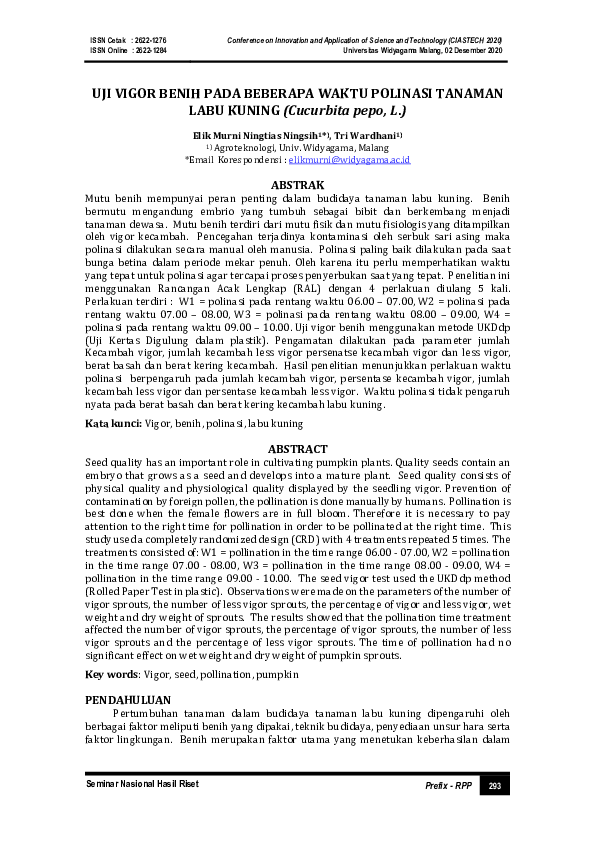 (PDF) UJI VIGOR BENIH PADA BEBERAPA WAKTU POLINASI TANAMAN LABU KUNING ...