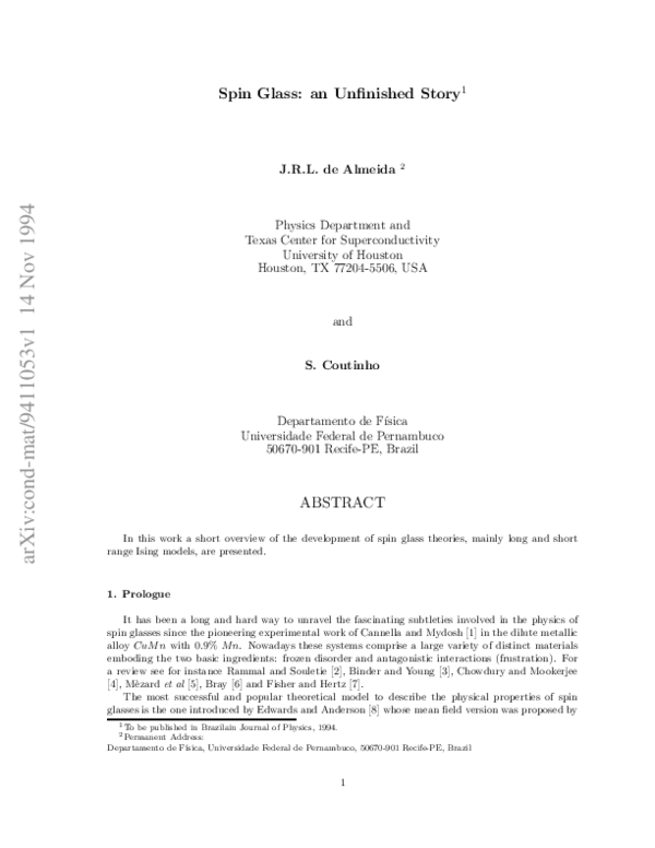 (PDF) Spin-Glass: An Unfinished Story