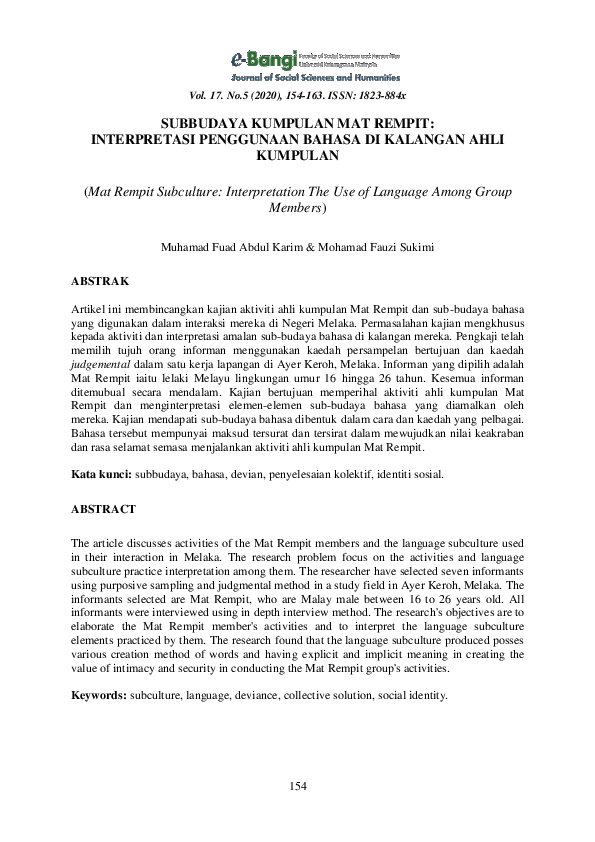 (PDF) Subbudaya Kumpulan Mat Rempit: Interpretasi Penggunaan Bahasa DI ...
