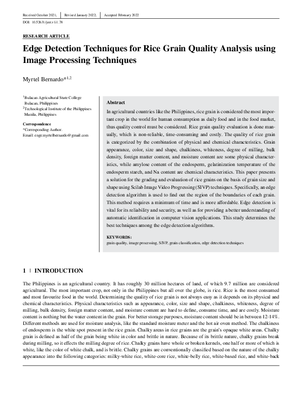 (PDF) Edge Detection Techniques for Rice Grain Quality Analysis using Image Processing Techniques