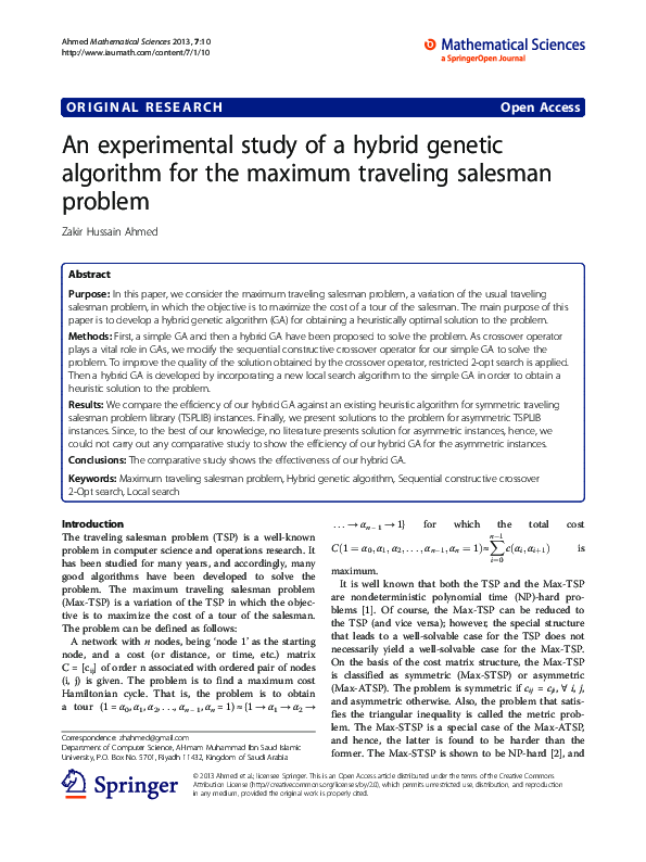 (PDF) An experimental study of a hybrid genetic algorithm for the ...