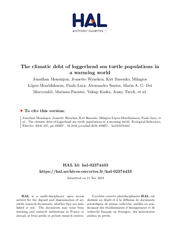 (PDF) The climatic debt of loggerhead sea turtle populations in a ...
