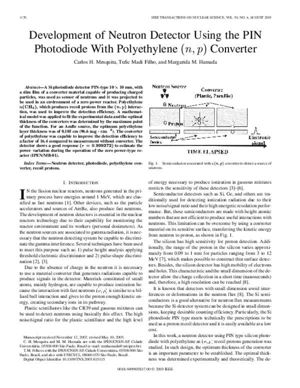 (PDF) Development of neutron detector using the pin photodiode with polyethylene (n; p) converter