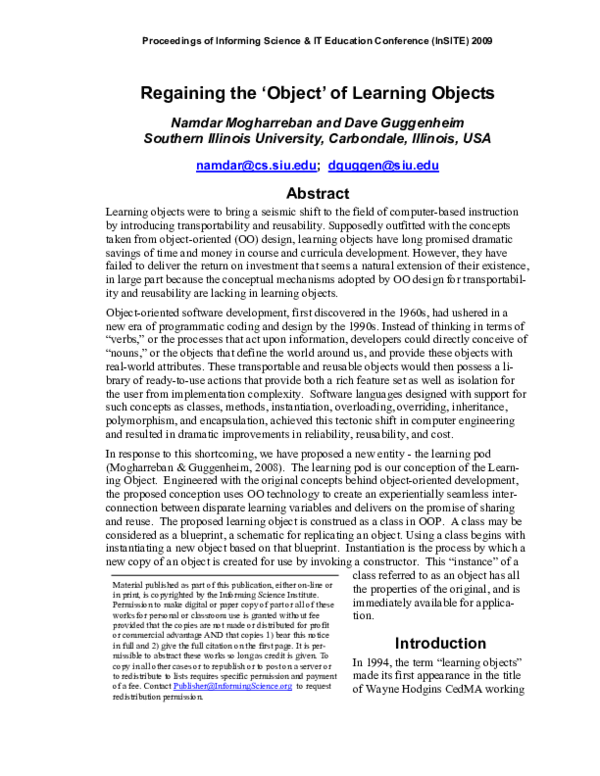 (PDF) Regaining the ‘Object’ of Learning Objects